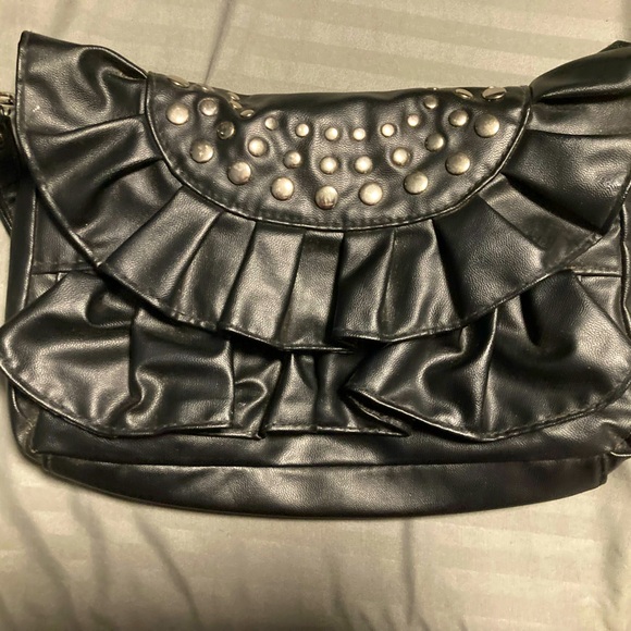 Bags | 4 For 1black Ruffled Studded Womens Bag | Poshmark